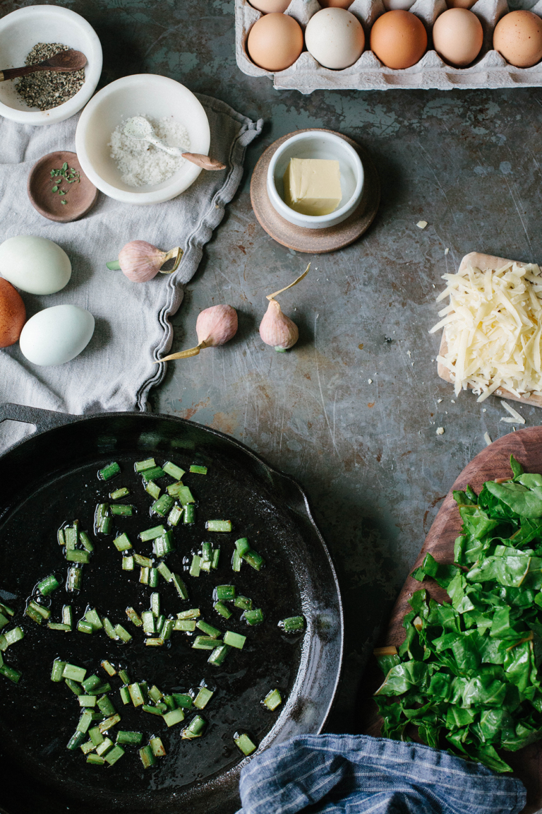 Spring Omelet with Swiss Chard, Garlic Scapes, Chive Blossoms - A Daily ...
