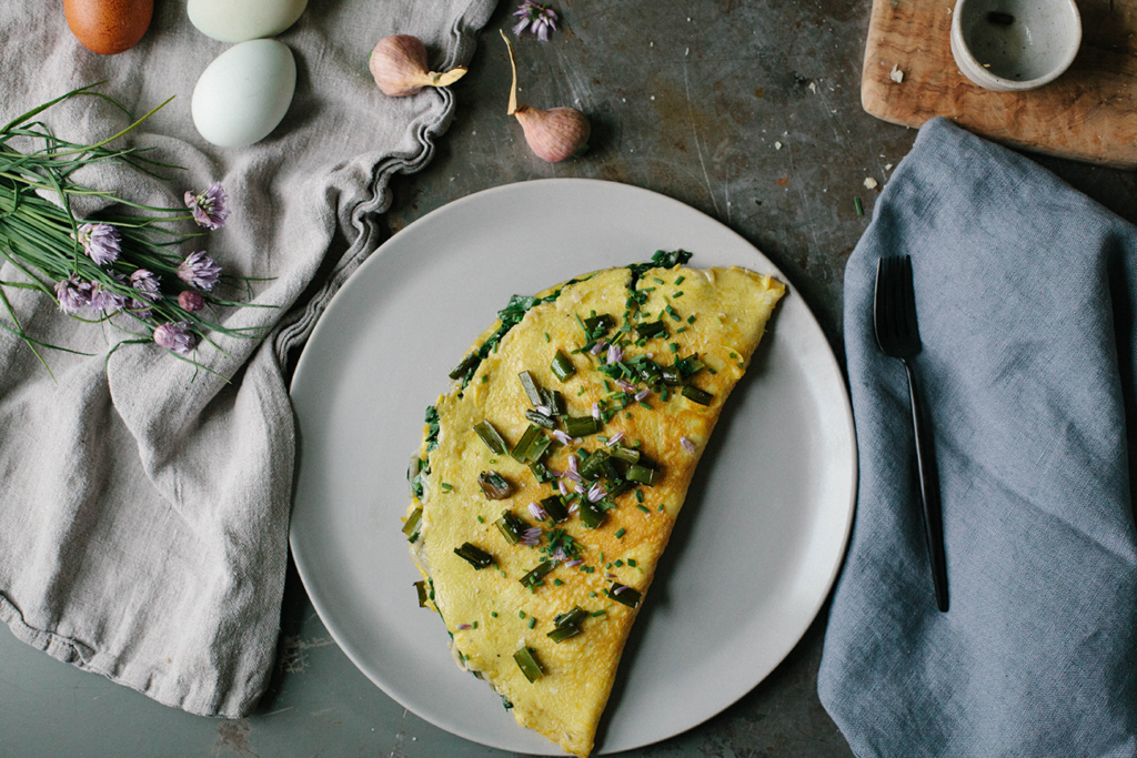 Spring Omelet with Swiss Chard, Garlic Scapes, Chive Blossoms - A Daily ...